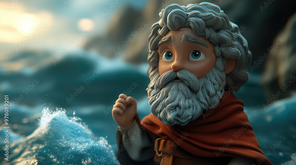 3d cartoon illustration of moses parting the sea, biblical story ...