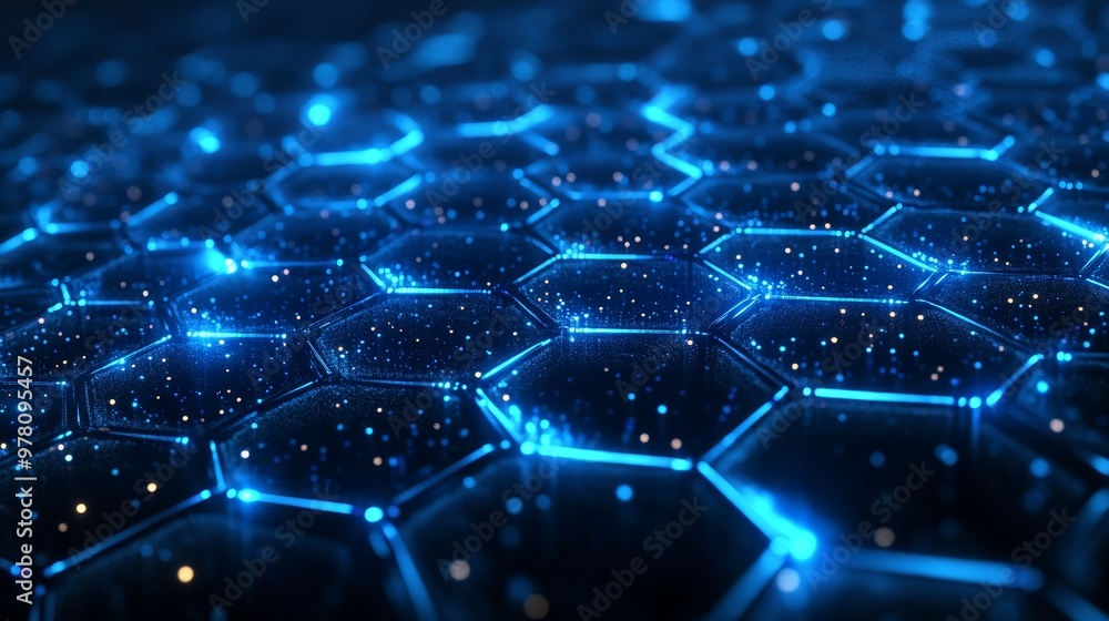 Layers of transparent hexagons interwoven in a high-tech virtual grid ...