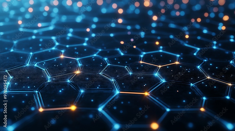 Layers of transparent hexagons interwoven in a high-tech virtual grid ...