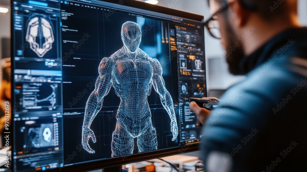 A digital artist creating a conceptual character design in a 3D ...