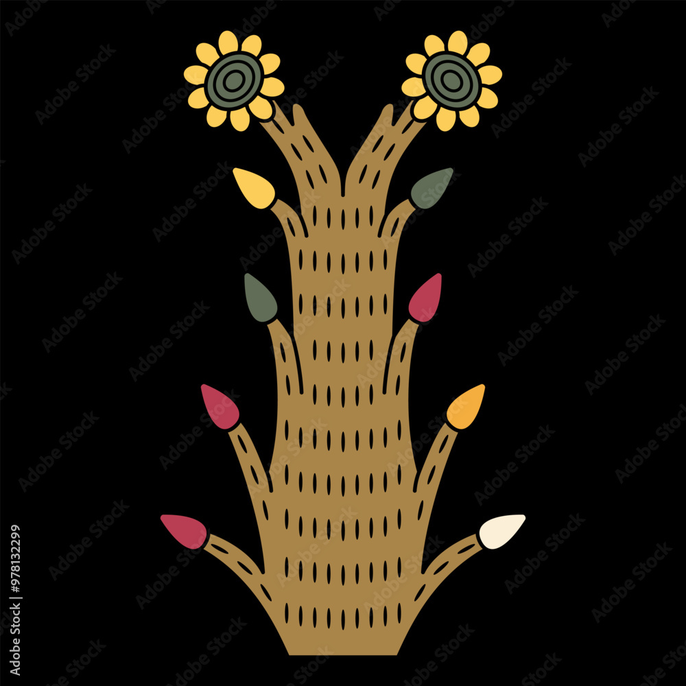 Floral ethnic design of Aztec Indians from Mexican codex. Stylized tree ...