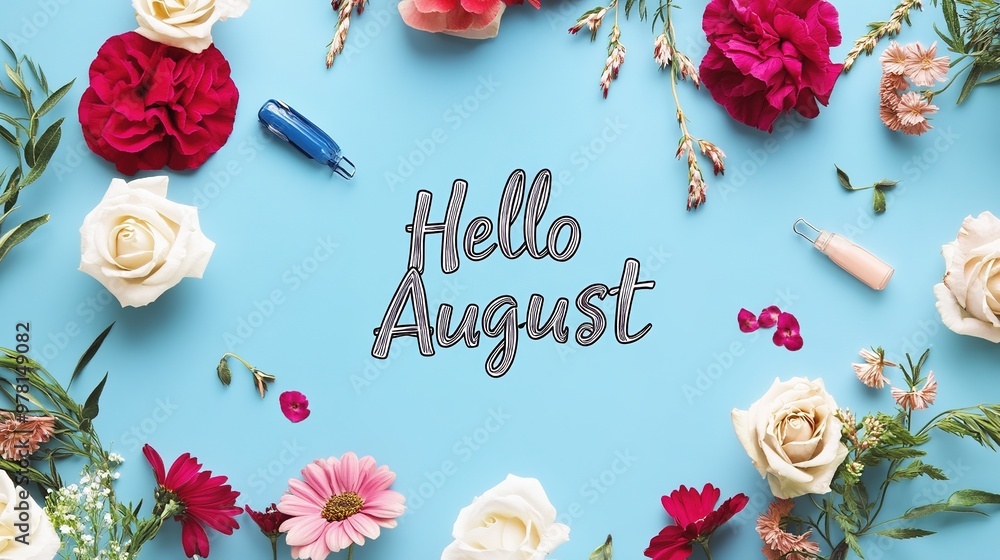 "Hello August" text design in high-resolution (8K, HD) format, ideal ...