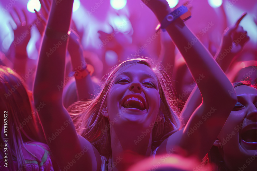 EDM big fans are having fun and enjoy dancing with the dj on stage ...