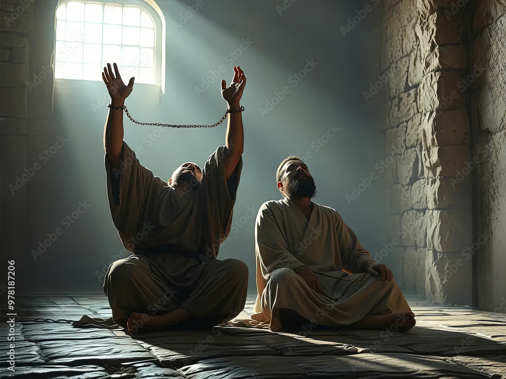 Gospel Images from the Bible NT - Paul and Silas singing in prison ...