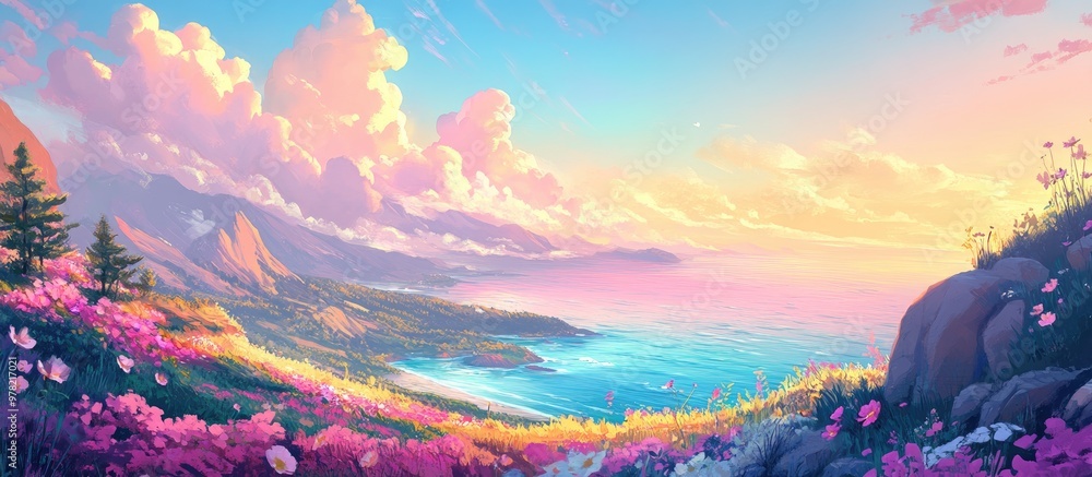 Nature landscapes featuring sea views sunsets mountains and flowers in ...