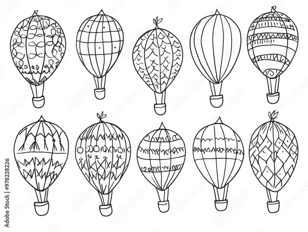 Doodle style air balloons Adorable and simple line art for a party ...