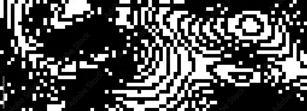 Dithered wavy curved line texture. Black 8 bit pixel glitch background ...