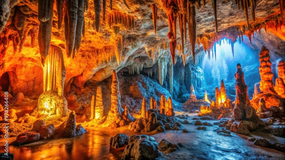 Formation of lava stalactites and stalagmites in underground lava caves ...