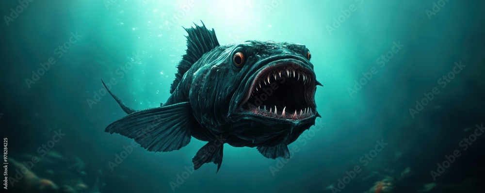 Shadowy deep sea fish with unique features, lurking in the mysterious ...