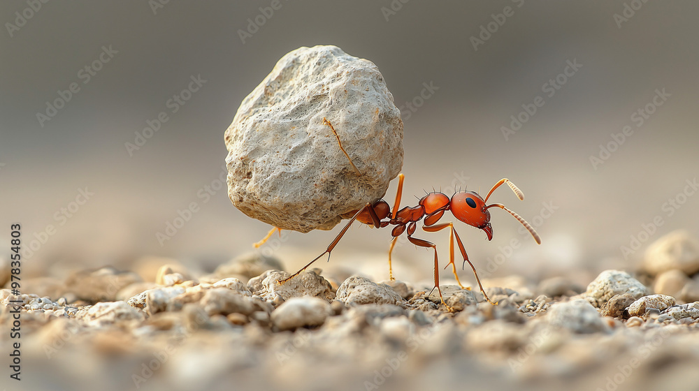 An ant carrying a large rock, much bigger than its own body Stock Photo ...