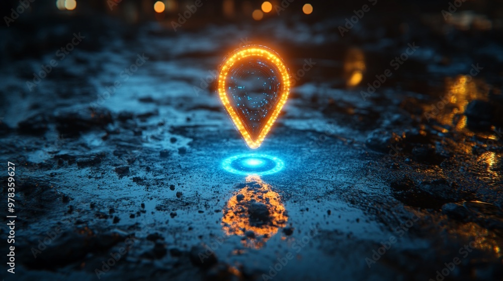 Glowing Location Pin: A symbolic image of a fiery location pin glowing ...