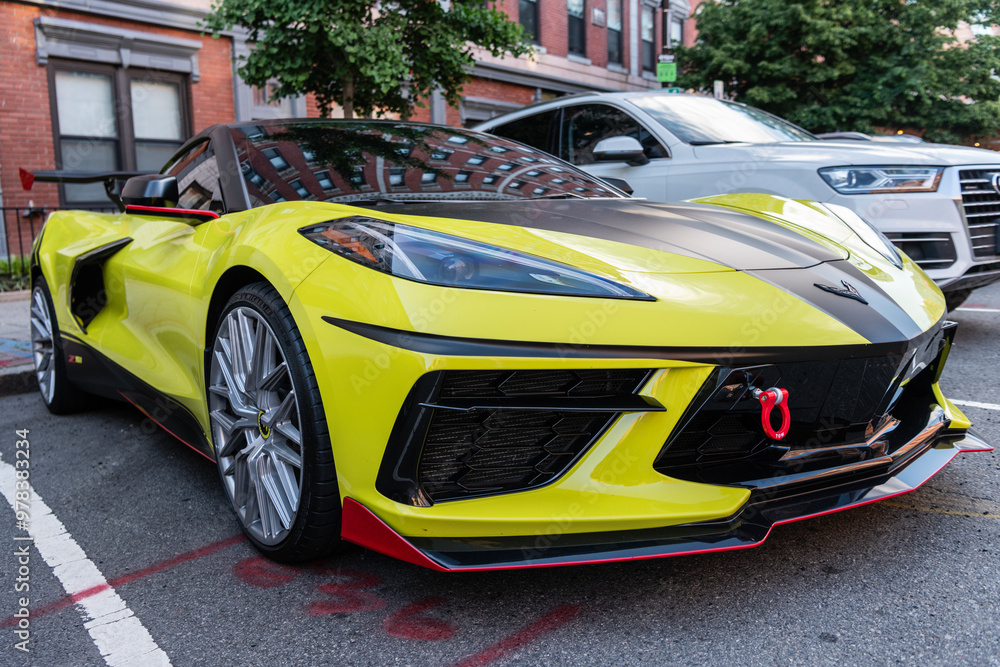 New York City, USA - May 20, 2024: 2022 Chevrolet Corvette sportscar. Chevy sportscar black and ...