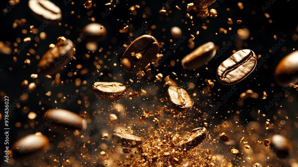 54. Intense coffee bean explosion with whole and crushed beans ...
