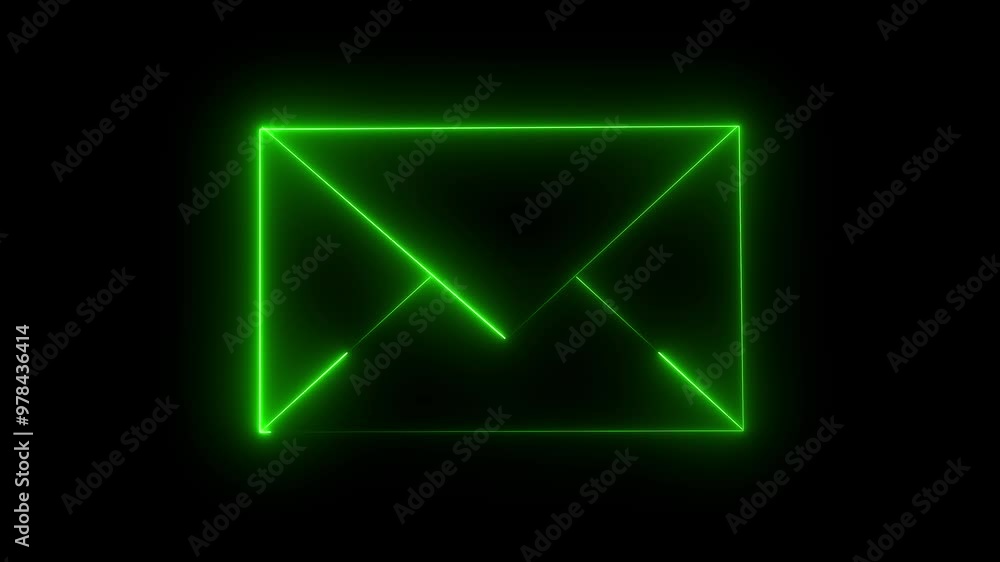 Bright green message icon. Neon line message icon with neon circle ...