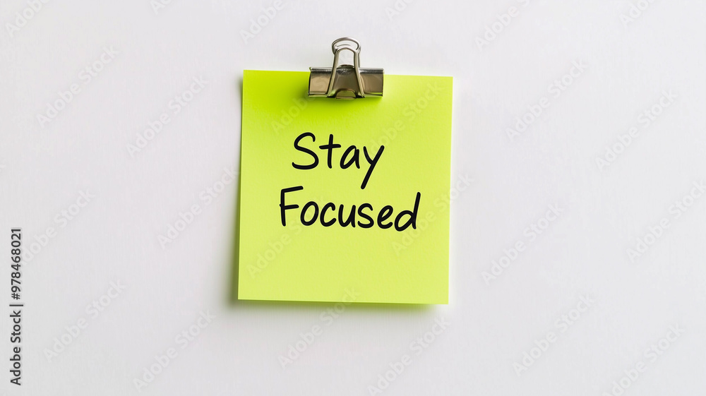 Sticky Note: A single lime green sticky note with the words "Stay ...