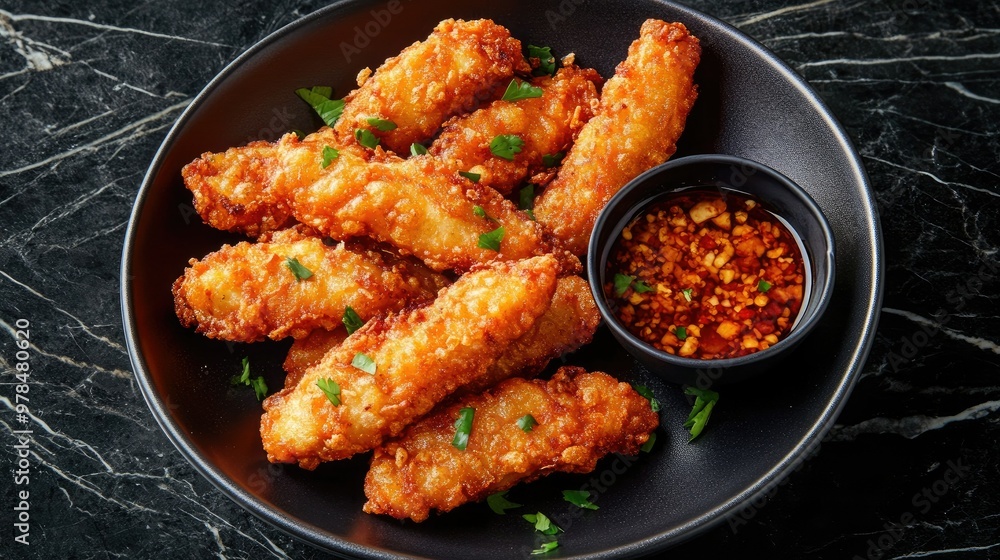 Crispy Pla Tubtim Tod Sam Rod with sweet, sour, and spicy sauce ...