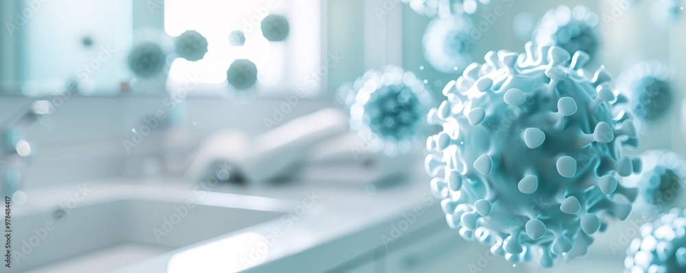 Detailed depiction of bacteria colonies on a bathroom countertop ...