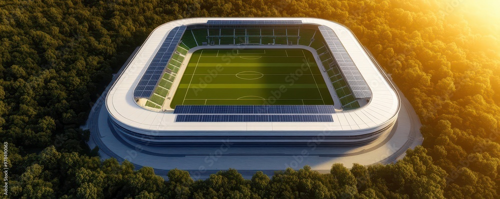 An architectural design of a stadium with eco-friendly elements like ...