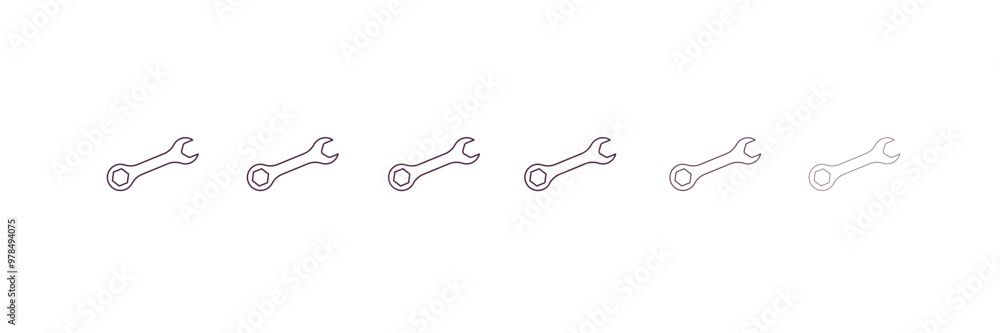 round wrench outline icon. Linear vector from construction concept. 6 different line style round ...