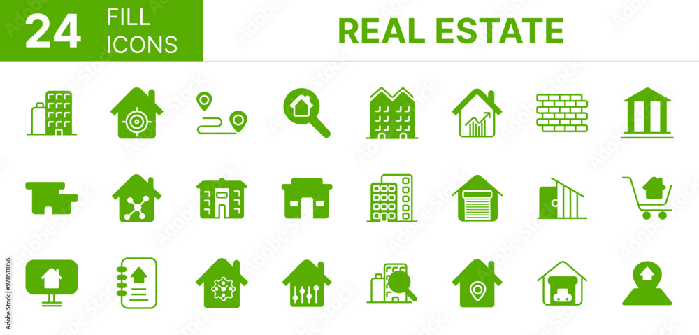 Collection of 24 real estate fill icons featuring editable strokes ...