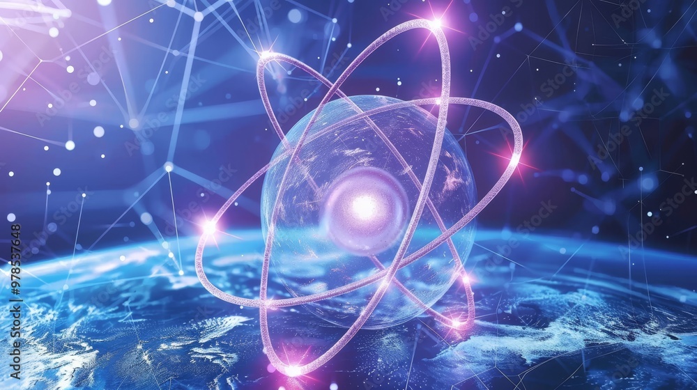 Visualization of atomic structure with electrons orbiting nucleus in ...