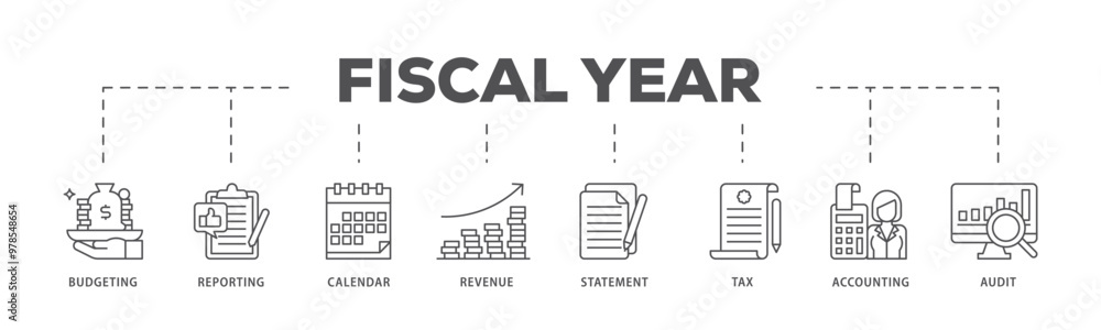 Fiscal year infographic icon flow process which consists of budgeting ...