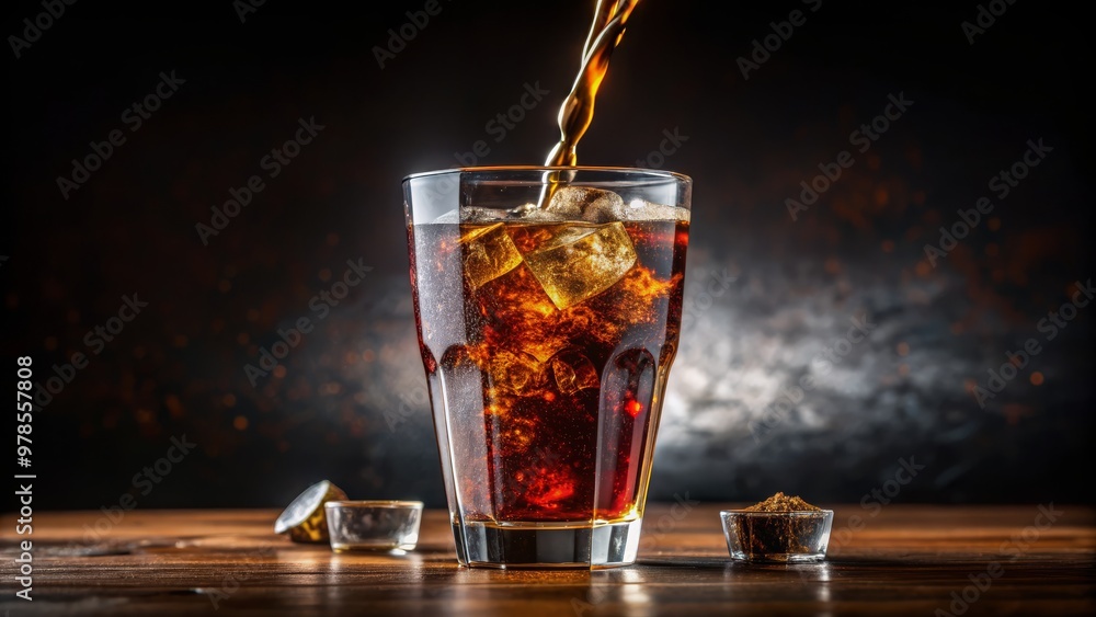 Highlighting the lively scene of cola being poured into a glass ...