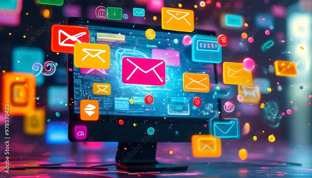 vibrant digital art scene showcasing a lively screen animated with ...