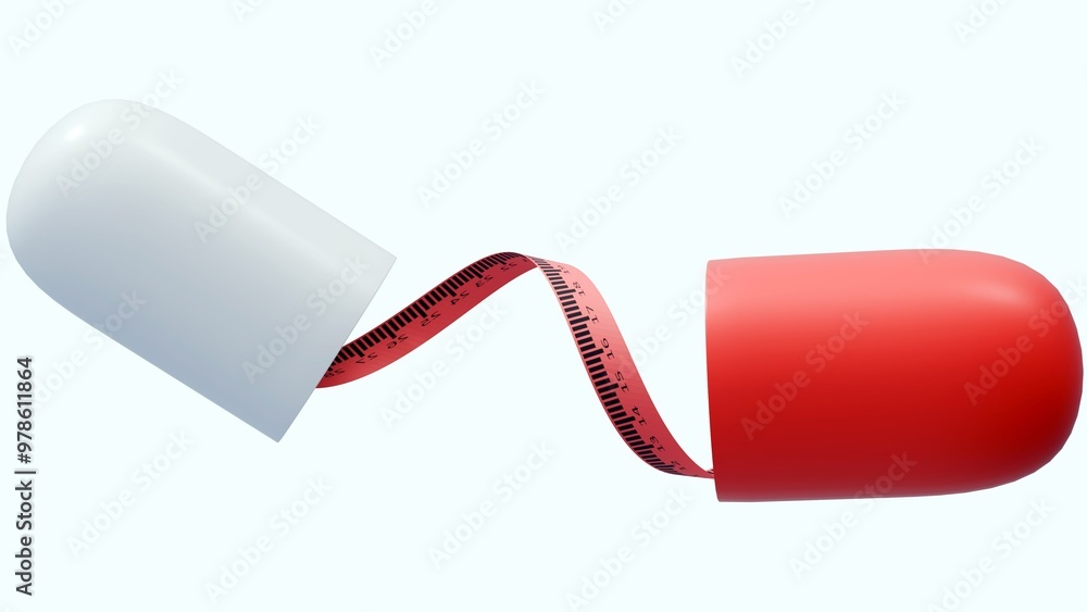 3d rendering of drug capsule-shaped pill surrounded by a coiled ...