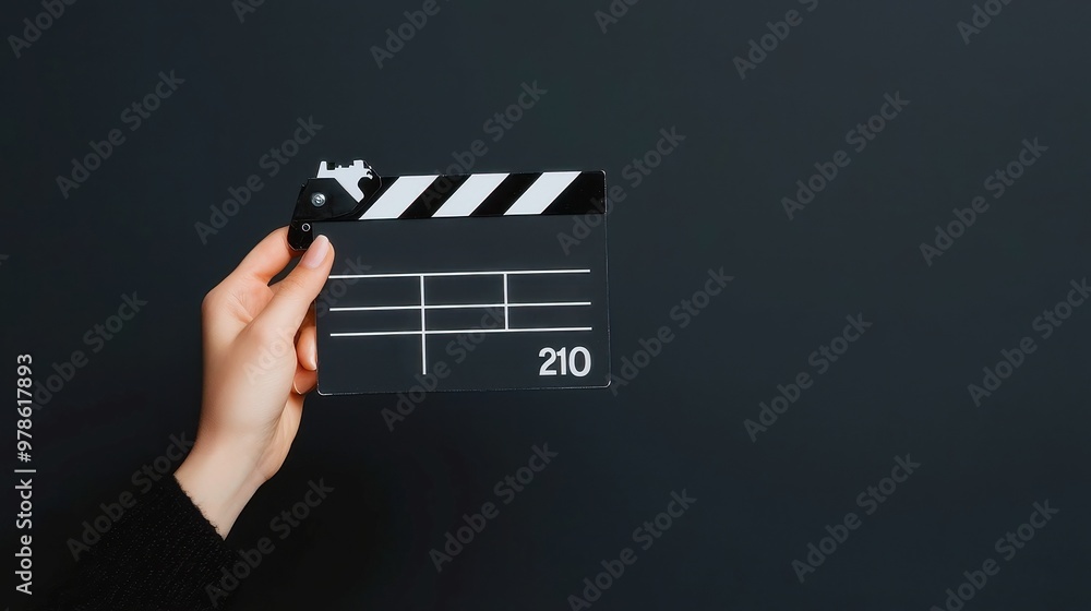 Black Clapperboard in Hand, a hand gripping a black movie slate against ...
