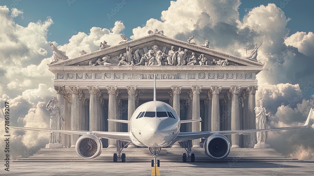 Epic Fusion: A Commercial Airplane Merges with Ancient Greek Temple ...