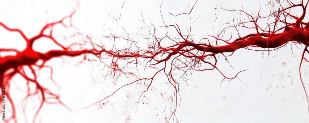 Close-up of vibrant red veins against a stark background, illustrating ...