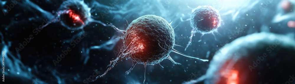 Vibrant and detailed depiction of microscopic cells in a biological ...