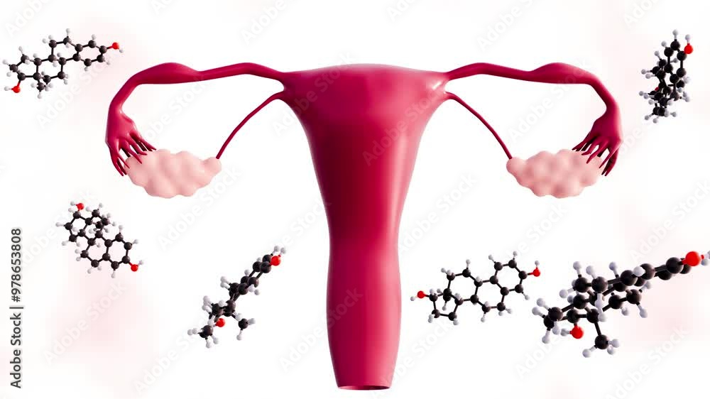 3d animation of a female reproductive system with molecular structures ...