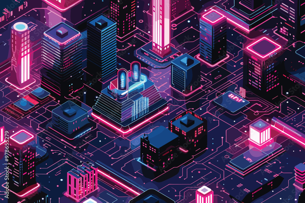 Three-dimensional projection pixel 8-bit art view of the city. 3D ...