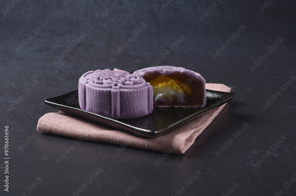 premium yam taro purple pink cute healthy baked lotus paste mooncake ...