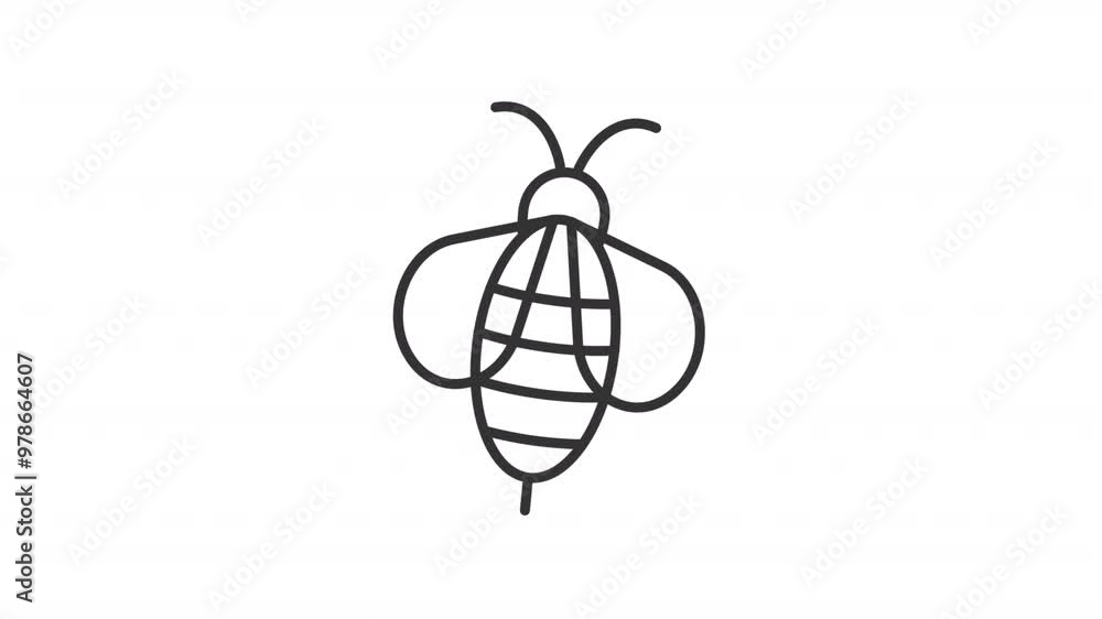 Animated bee icon. Flying wasp line animation. Moving wings, shaking ...