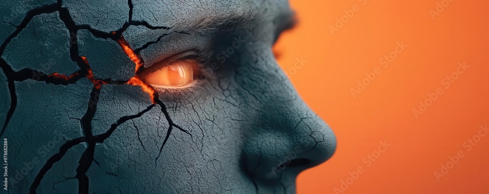 Closeup of a face with a forced smile, Masking Depression, highlighting ...