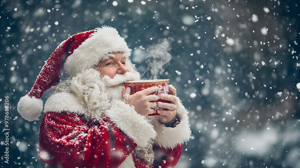 10. Magical winter scene of Santa drinking hot cocoa while snowflakes ...
