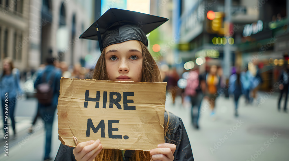 Female student wearing a graduation gown and a cap, young teenage girl ...