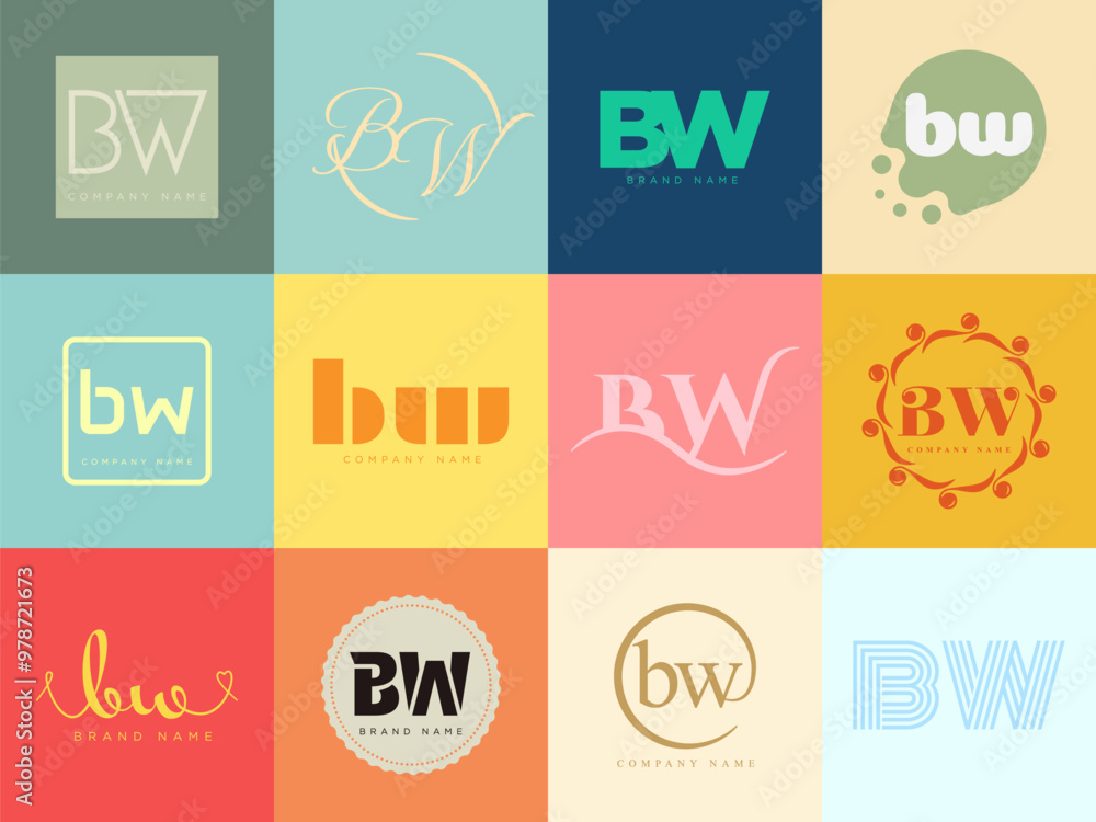 BW logo company template. Letter b and w logotype. Set different ...