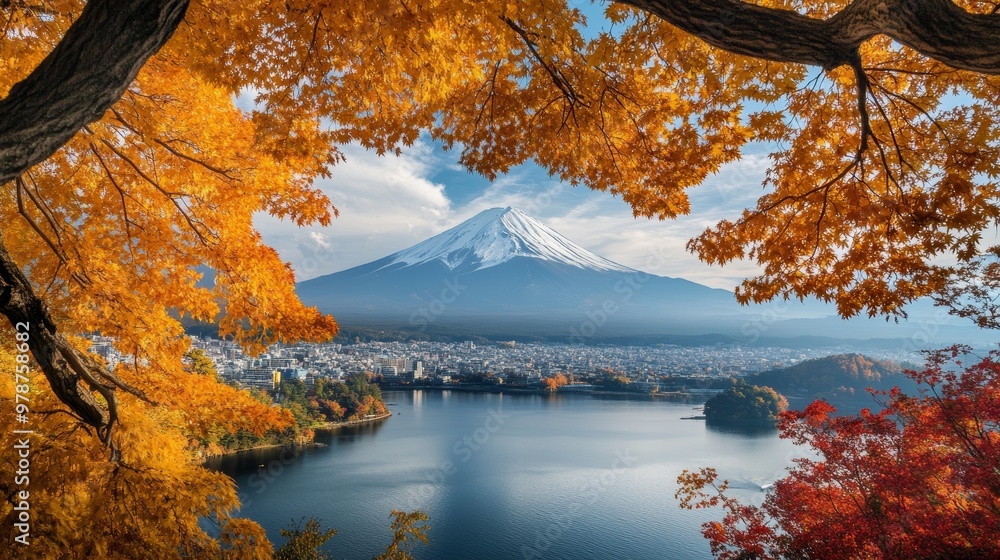 Autumn foliage frames the iconic Mount Fuji from Chureito Pagoda in ...