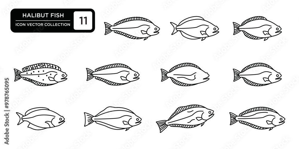 Halibut fish icon collection, editable and resizable vector icon ...