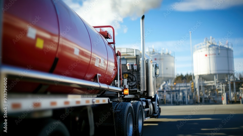 A close-up of a natural gas delivery truck being loaded at a storage ...