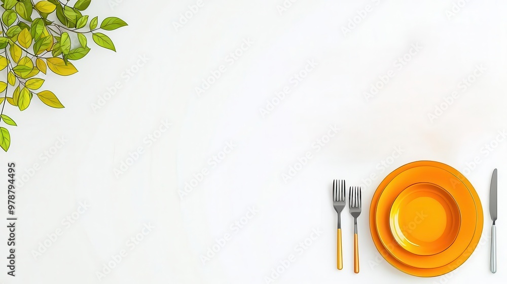 Dining table setting with flat design, top view, traditional theme ...