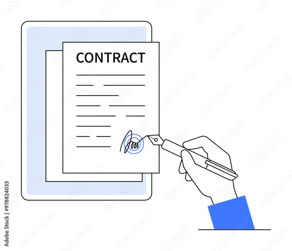 Hand signing a contract displayed on a tablet screen with a pen. Ideal ...