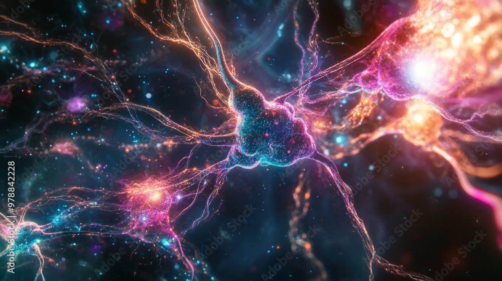 Futuristic Digital Neurons with Glowing Synapses and Floating Data ...