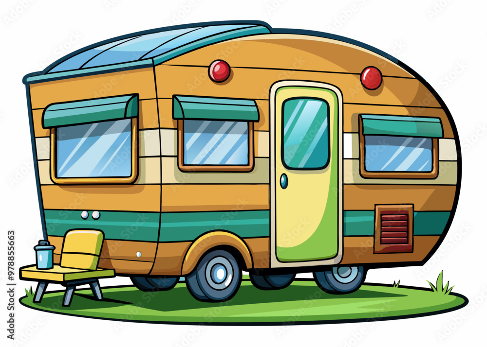 cartoon vector illustration of travel trailer for camping trips, white ...