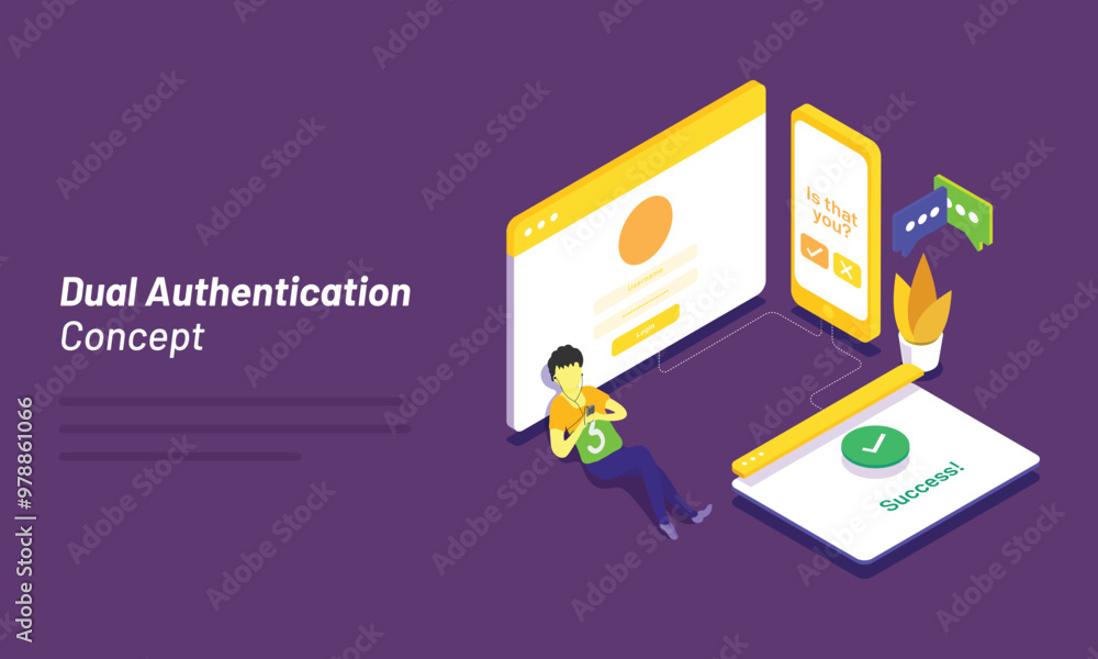 Dual Authentication concept based isometric design with illustration of ... Dual Authentication concept based isometric design with illustration of ...