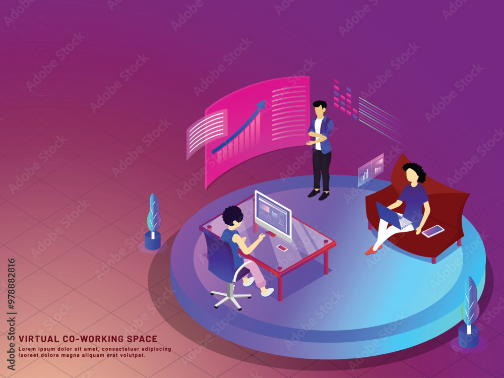 People working together through internet, Virtual Co-Working concept ...